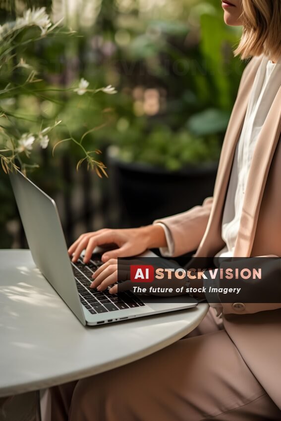 Empowered tech-savvy woman conquers digital world with her laptop – AI ...